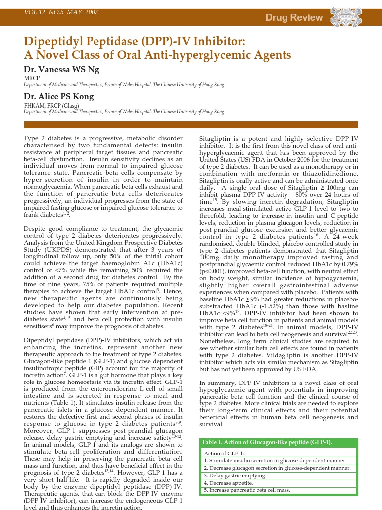 Dipeptidyl Peptidase (DPP) - IV Inhibitor | PDF | Diabetes Mellitus ...