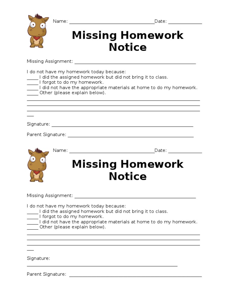 Missing Homework Notice Template | PDF