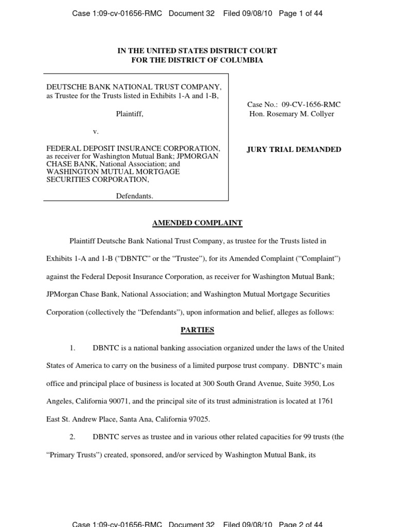 Deutsche Bank Vs JPMorgan Chase Bank, FDIC and Washington Mutual ...