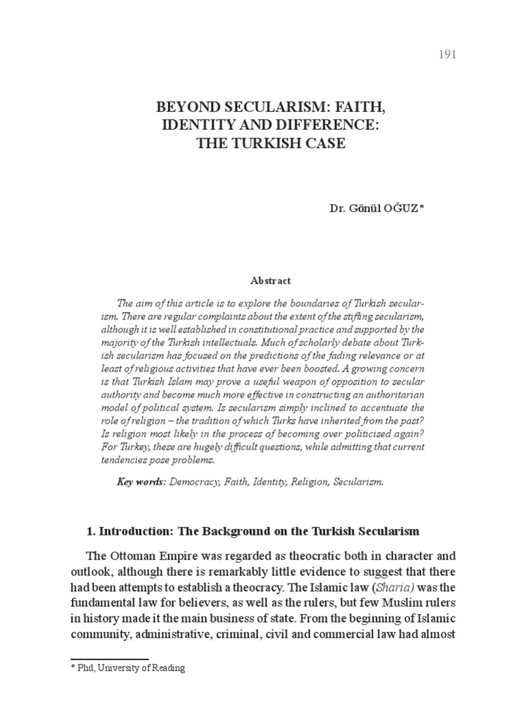 Beyond Secularism Faith, Identity and Difference: The Turkish Case ...