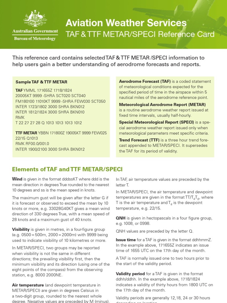 TAF METAR SPECI Reference Card | PDF | Meteorological Phenomena ...