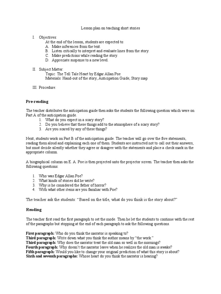 Lesson Plan On Teaching Short Stories | PDF | Lesson Plan | Teaching ...