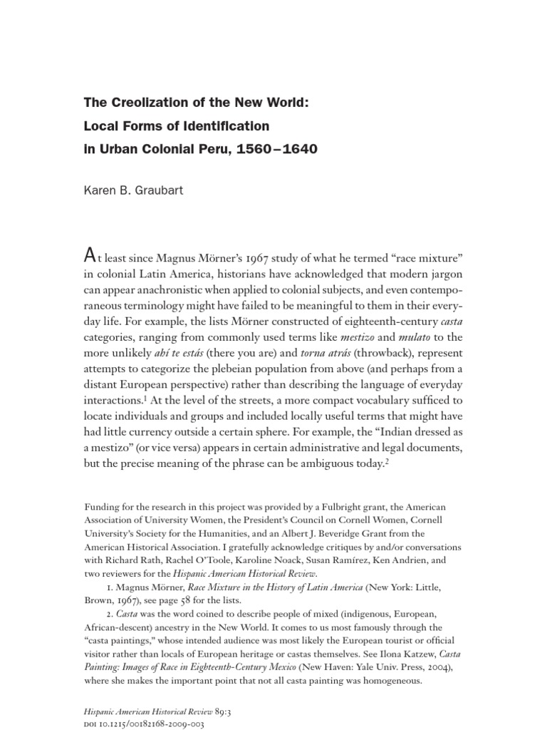 The Creolization of The New World. Local Forms of Identification in ...