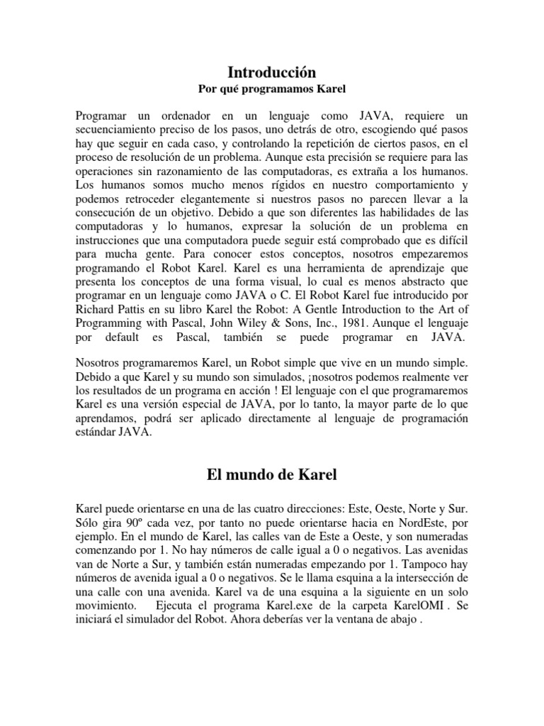 Porqué Usar Karel | PDF | Lenguaje de programación | Programa de computadora