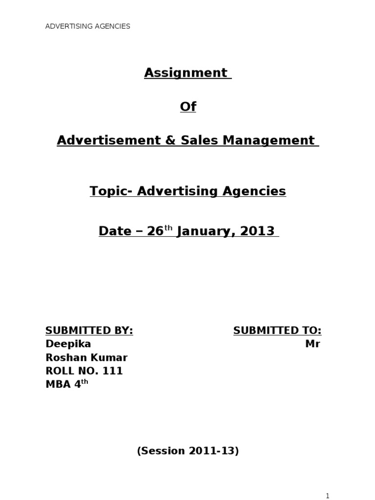 Assignment of Advertisement & Sales Management | PDF | Advertising ...