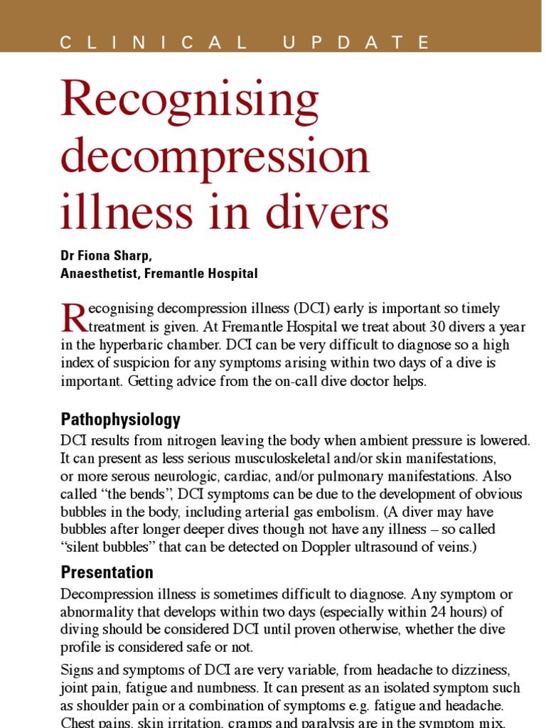 CUC Recognising Decompression Illness in Divers DR Fiona Sharp Mar09 ...