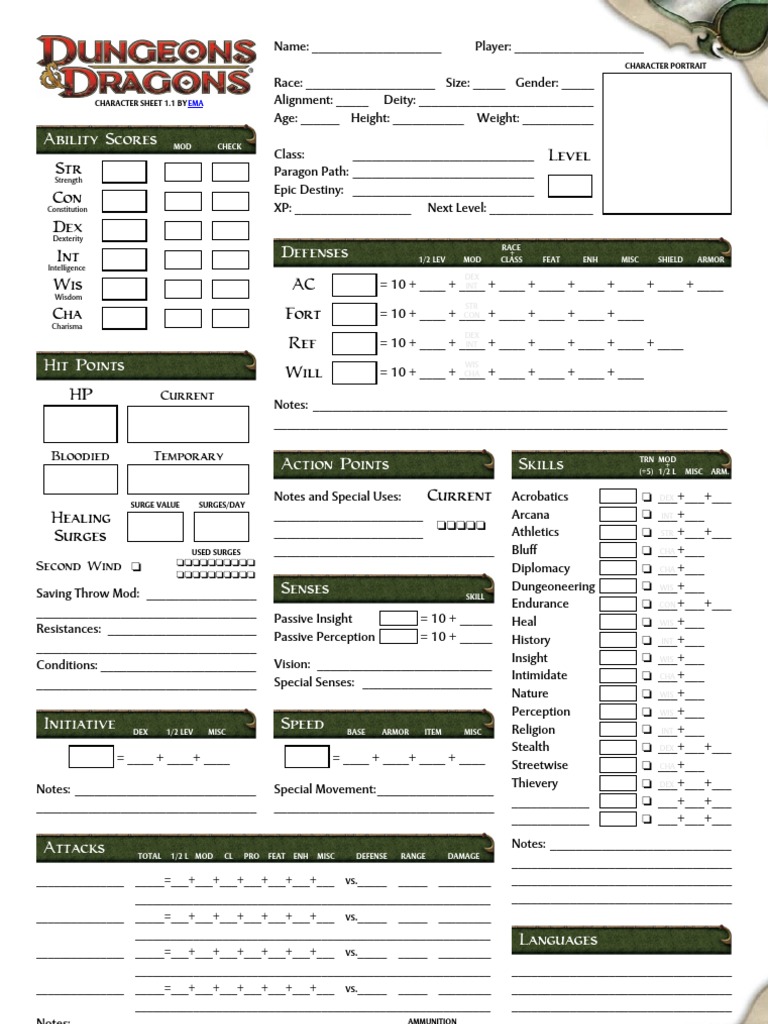 D&D 4E Character Sheet Template | PDF | Tabletop Games | Role Playing