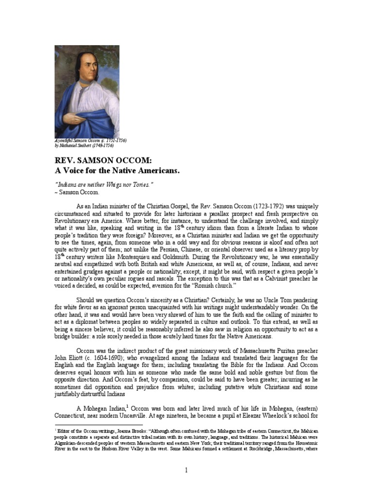 REV. SAMSON OCCOM: A Voice For The Native Americans. | PDF | Native ...