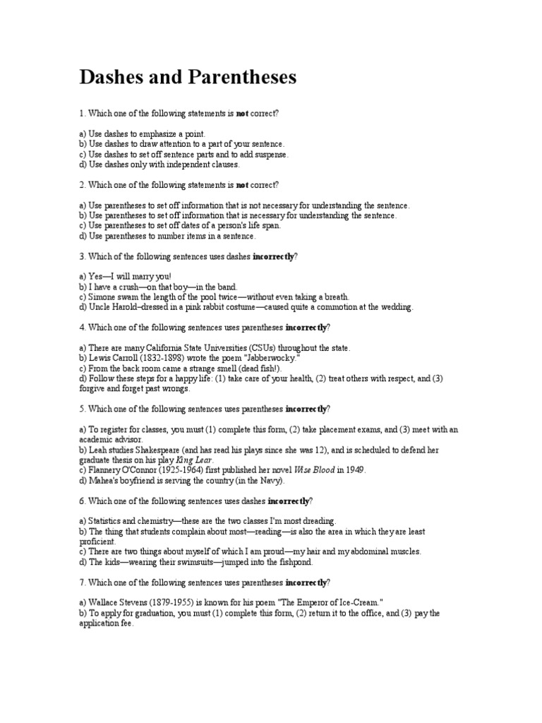 Proper Use of Dashes and Parentheses | PDF | Classical Music ...