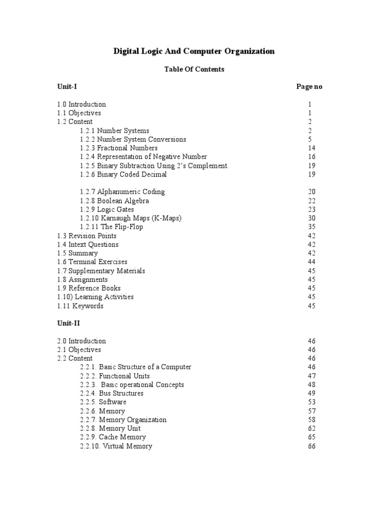 Digital Logic and Computer Organization: Unit-I Page No | PDF ...