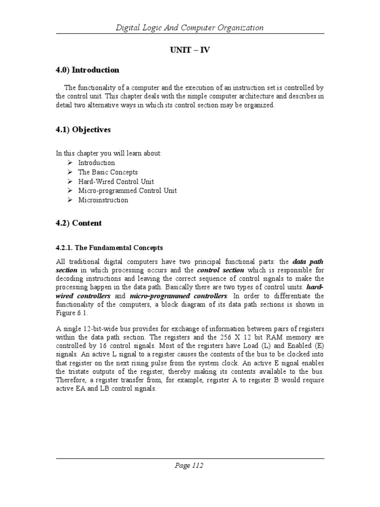 Unit - Iv 4.0) Introduction: Digital Logic and Computer Organization | Download Free PDF ...