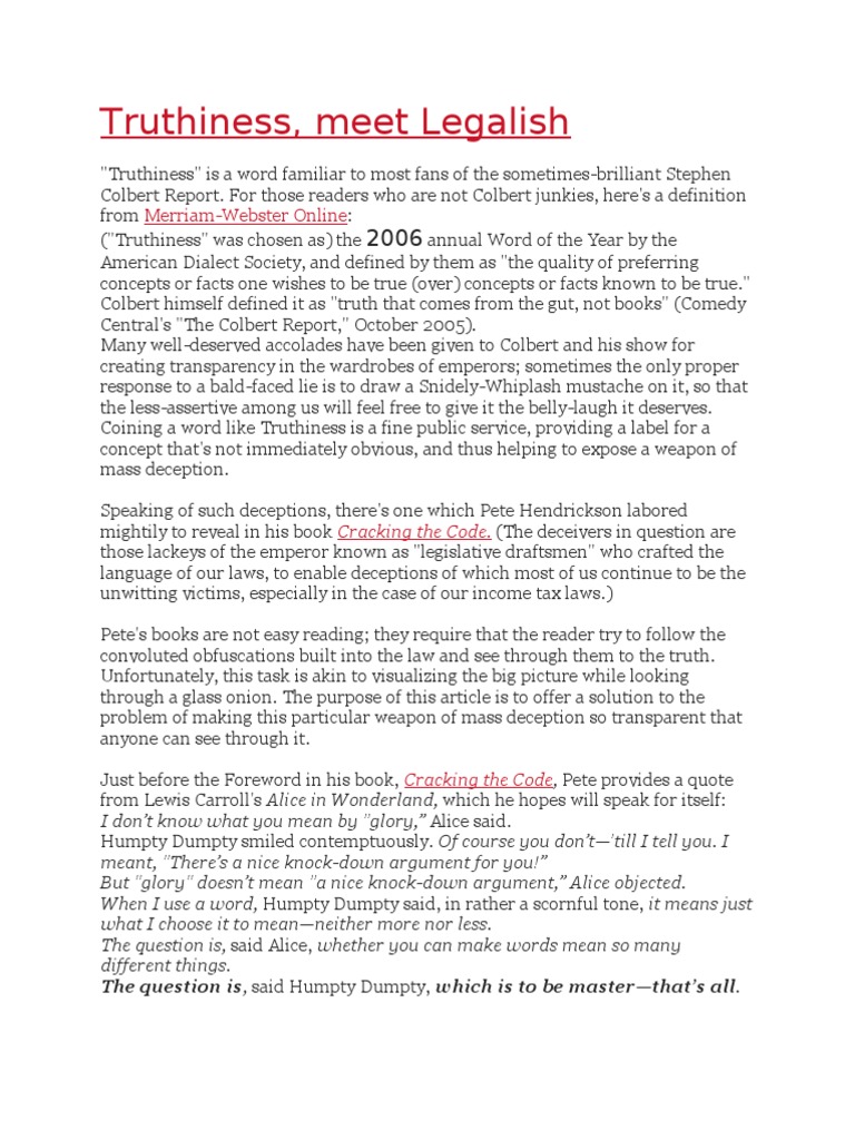 Truthiness, Meet Legalish | PDF | Taxes | Languages