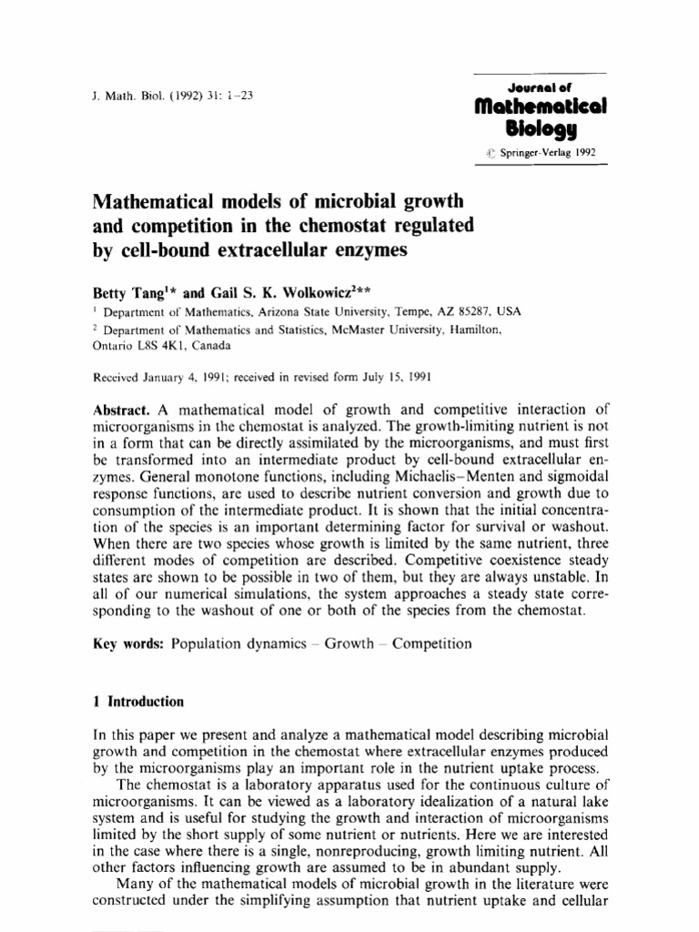 Mathematical Models of Microbial Growth and Competition in the ...