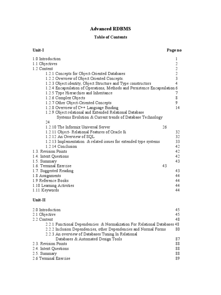 Advanced RDBMS: Unit-I Page No | PDF | Relational Database | Databases
