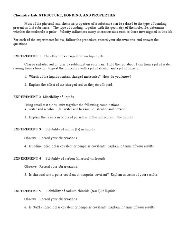 Bonding Lab | PDF | Chemical Polarity | Ionic Bonding