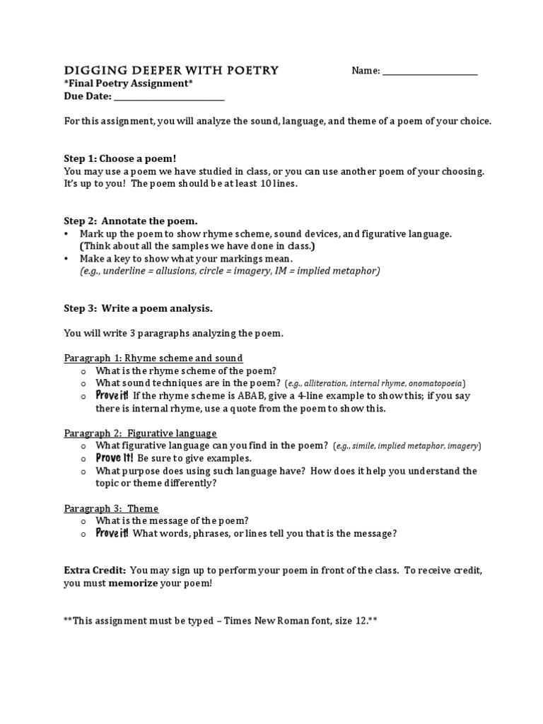 Poetry Analysis Assignment Guide | PDF | Paragraph | Poetry
