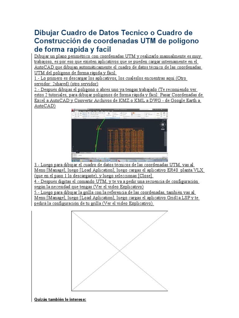 Dibujar Cuadro de Datos Tecnico o Cuadro de Construcción de Coordenadas UTM de Poligono de Forma ...