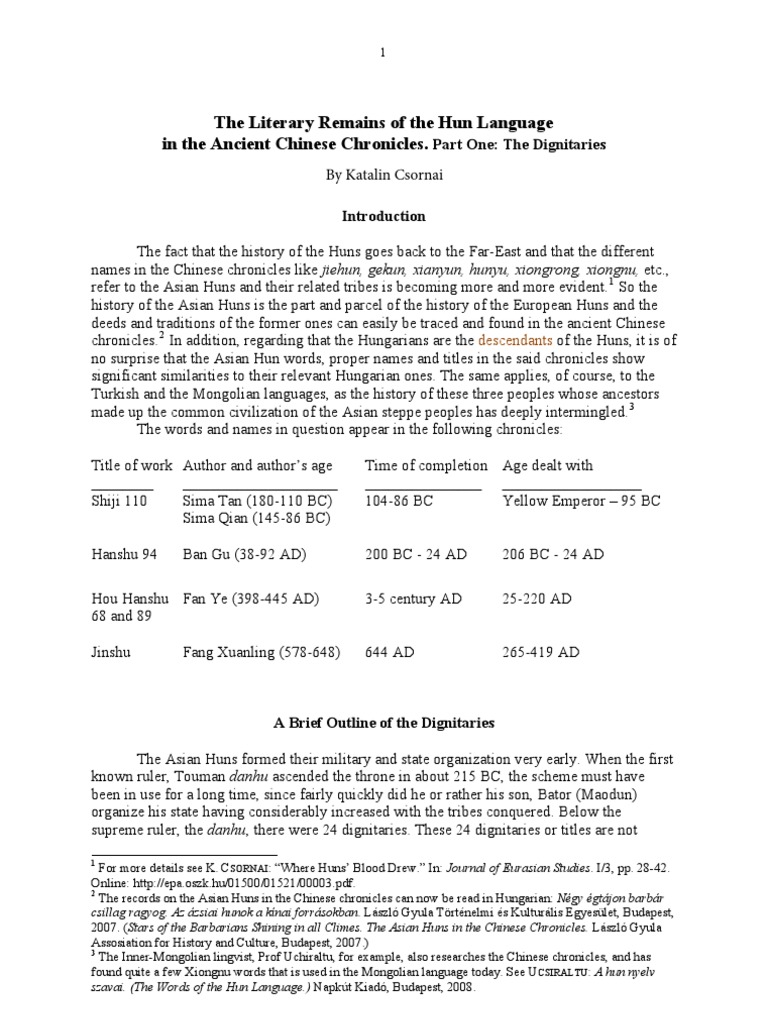 The Literary Remains of The Hun Language in The Ancient Chinese ...