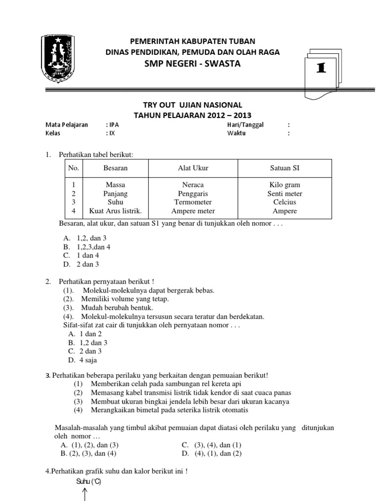 Soal Pengawas Tryout Ujian Nasional IPA SMP Tipe 1 | PDF