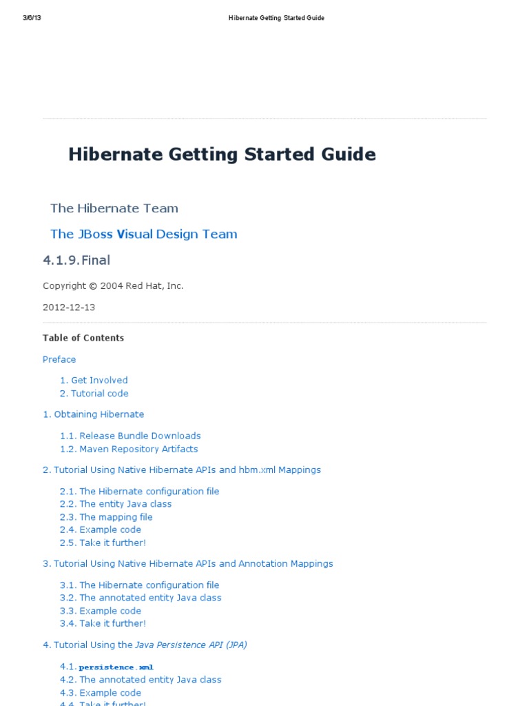 Hibernate Getting Started Guide | PDF | Relational Database | Sql