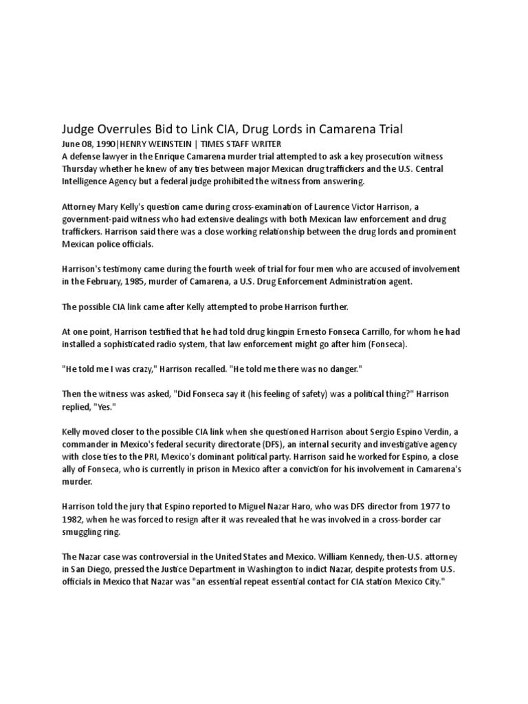 Lawrence Victor Harrison Testimony in DEA Agent Enrique Camarena Case ...