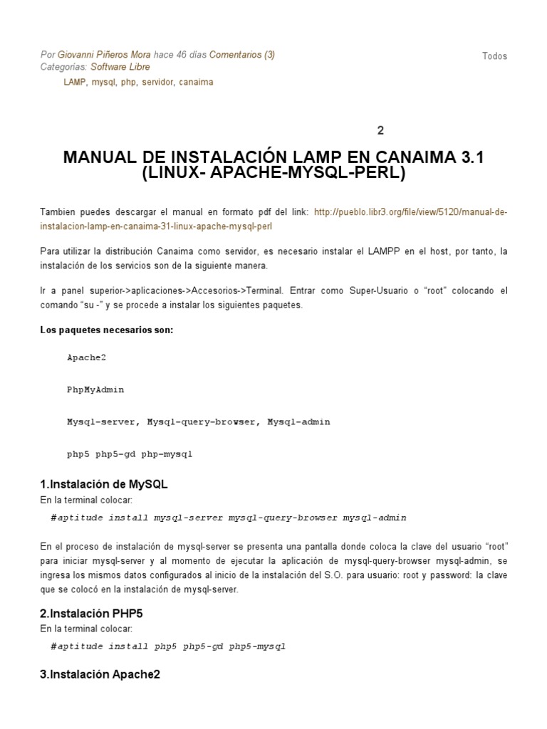 Pueblo - Libr3 - MANUAL DE INSTALACIÓN LAMP EN CANAIMA 3 | Descargar gratis PDF | Servidor HTTP ...