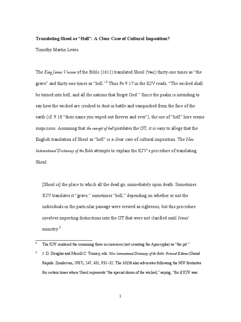 Translating Sheol As Hell A Clear Case Of Cultural Imposition Pdf Hell Septuagint