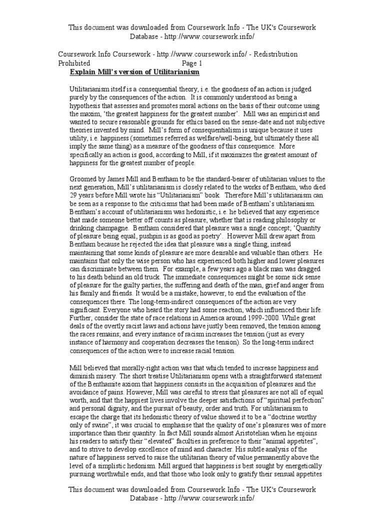 Mill's Utilitarianism Explained | PDF | Utilitarianism | John Stuart Mill