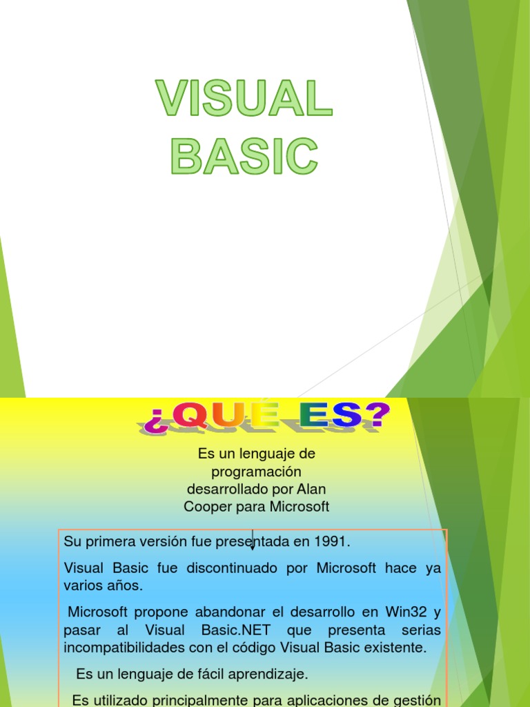Presentacion de Visual Basic | PDF | Básico | Áreas de informática