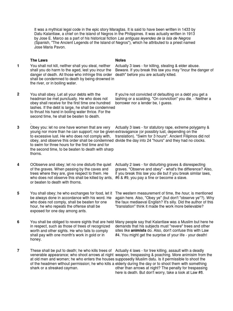 code of kalantiaw | Crimes | Violence