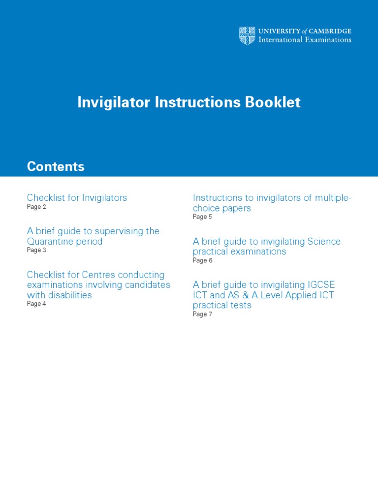 Invigilator Instructions 2011 | PDF | Test (Assessment) | Disability