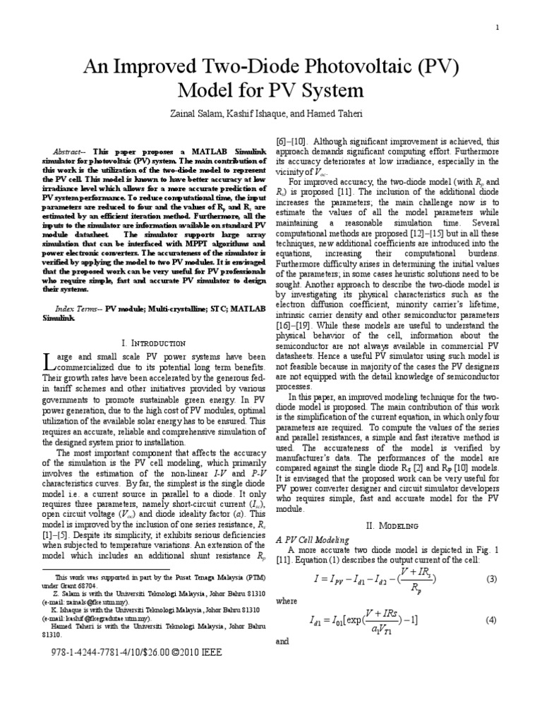 Improved Two-Diode PV Model Simulator | PDF | Photovoltaics ...