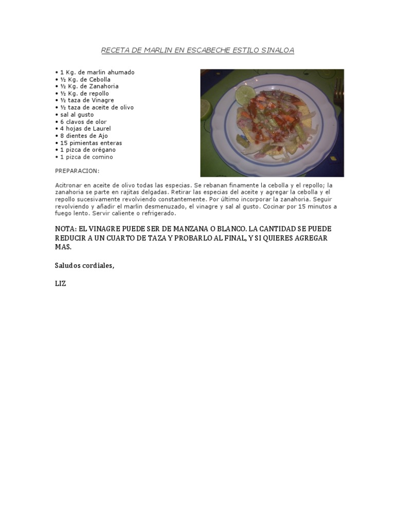 Receta de Marlin en Escabeche Estilo Sinaloa | PDF