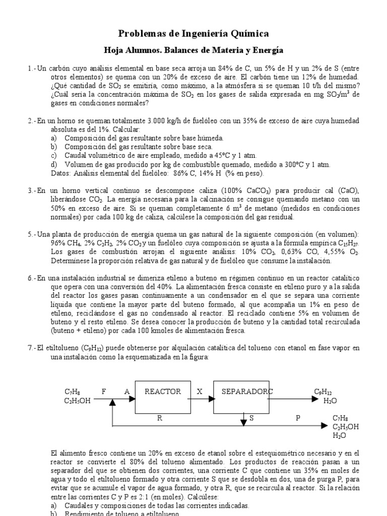 Problemas de Ingenieria Quimica | PDF | Motor a reacción | Catálisis