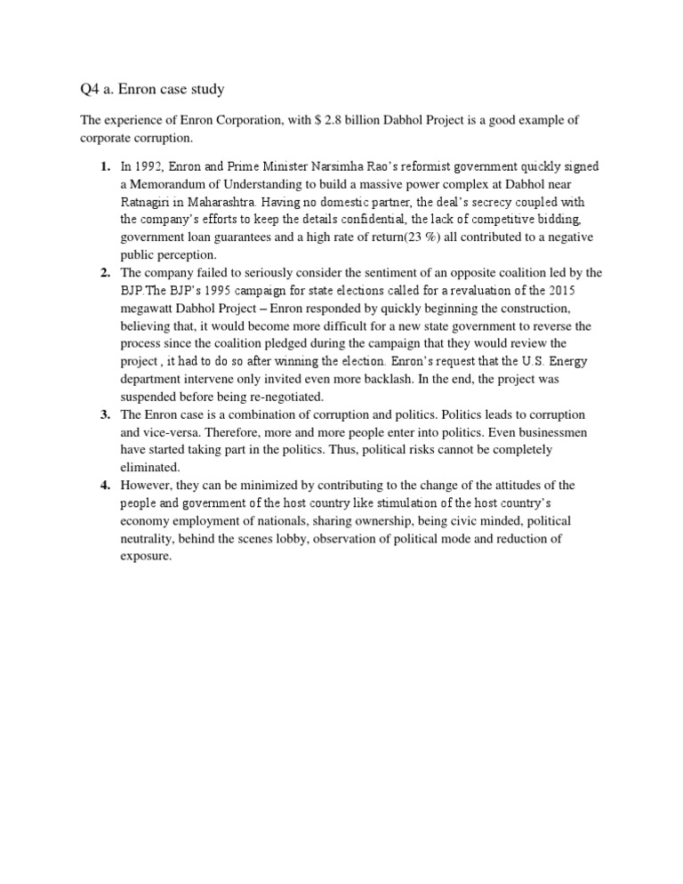 Enron's Dabhol Project: Corruption & Politics | PDF