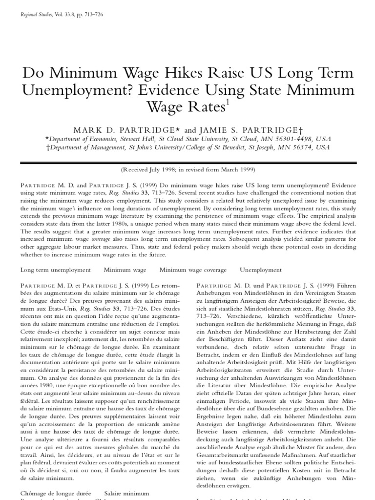 Do Minimum Wage Hikes Raise US Long Term Unemployment Evidence Using ...