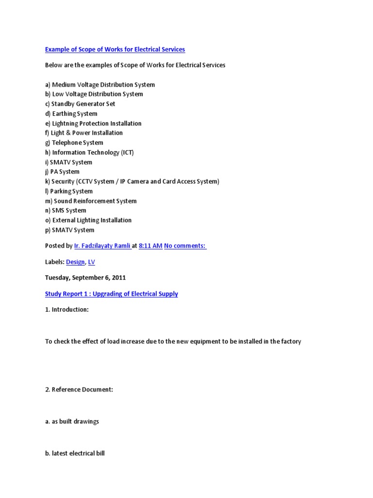 Example of Scope of Works for Electrical Services.docx | Electrical ...