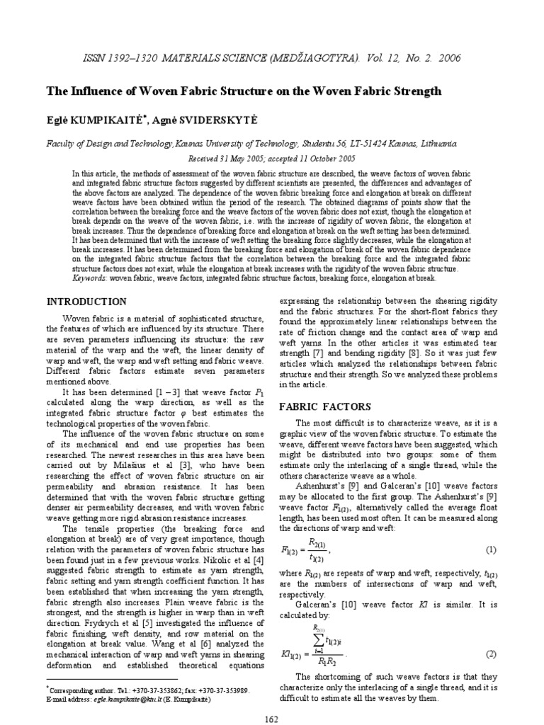 Woven Fabric Structure and Strength Analysis | PDF | Weaving | Textiles