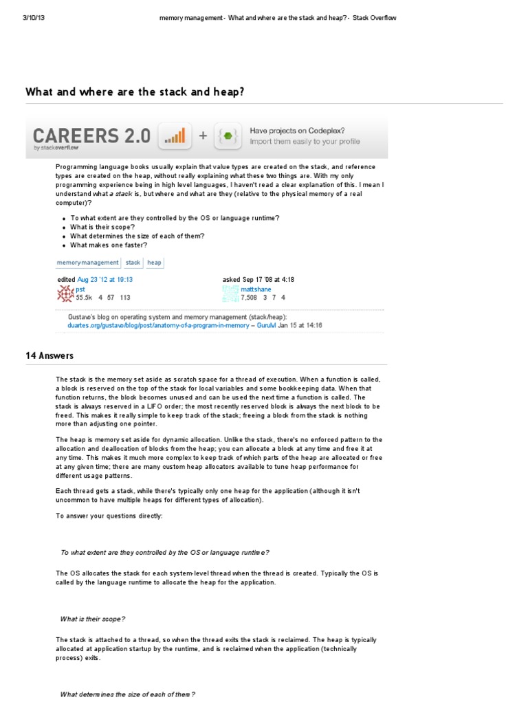 Memory Management - What and Where Are The Stack and Heap - Stack Overflow | Download Free PDF ...