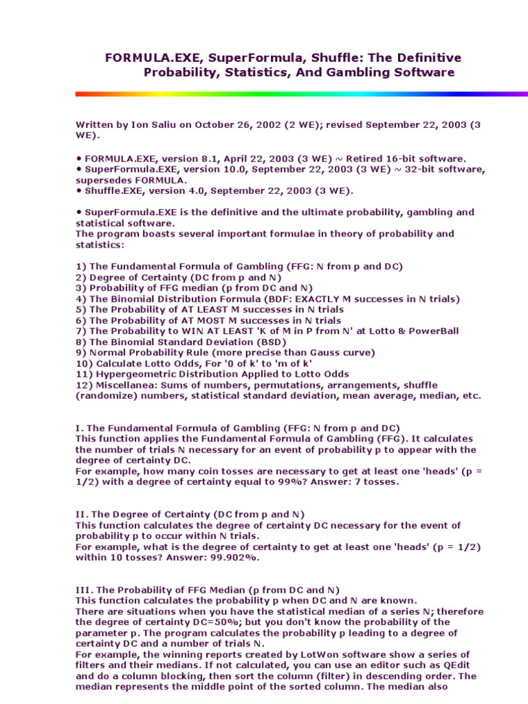 Formula | PDF | Powerball | Standard Deviation