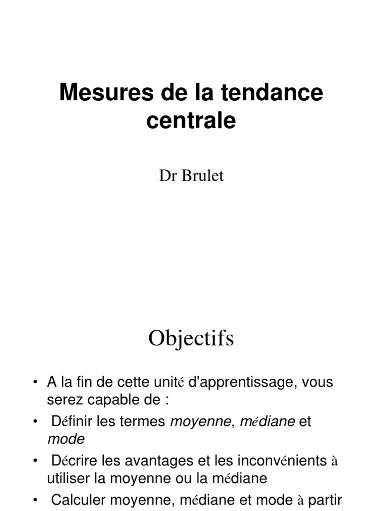 Mesures de tendance centrale expliquées | PDF | Moyenne | Médiane ...