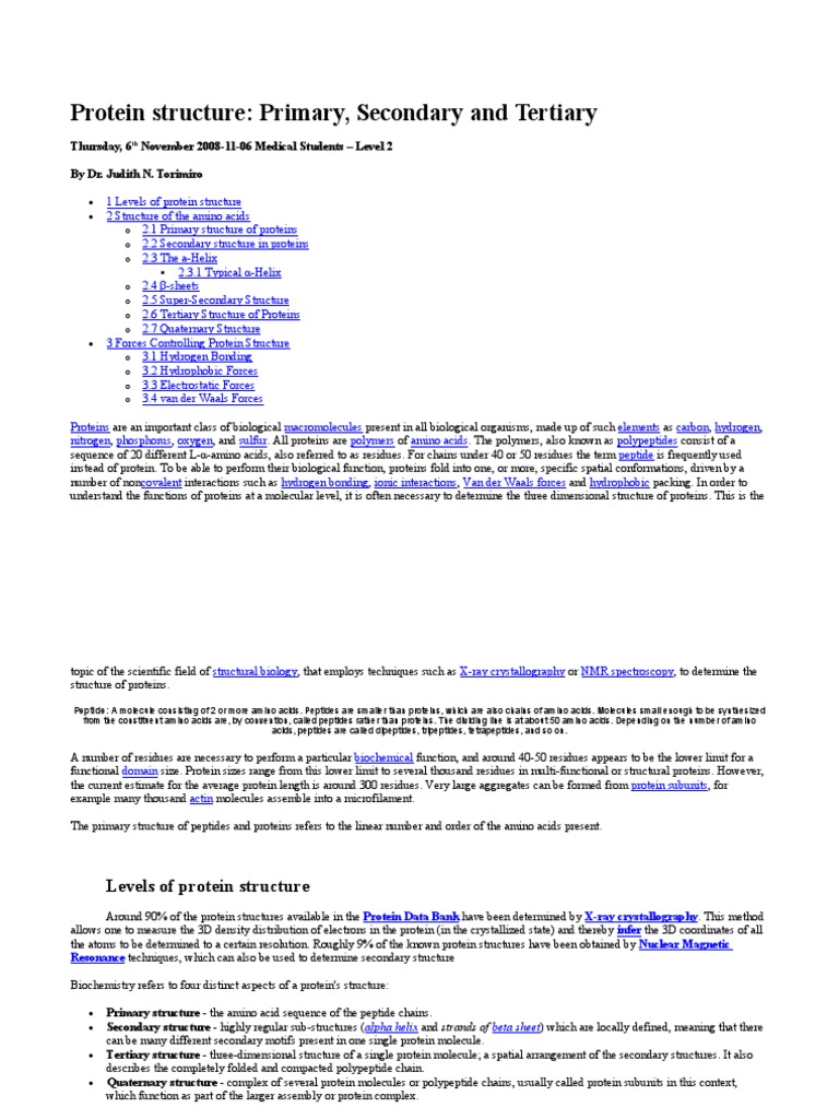 Protein Structure Notes - Level 1 - Medical Students | PDF | Protein ...
