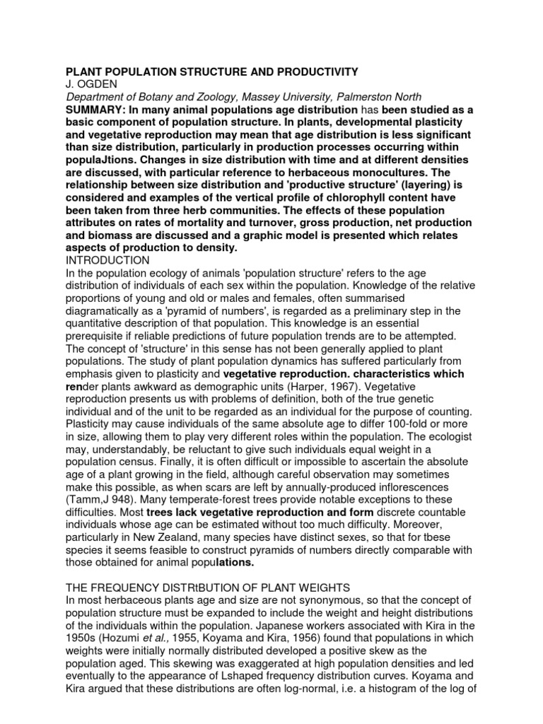 Plant Population Structure and Productivity | PDF | Plants | Ecology