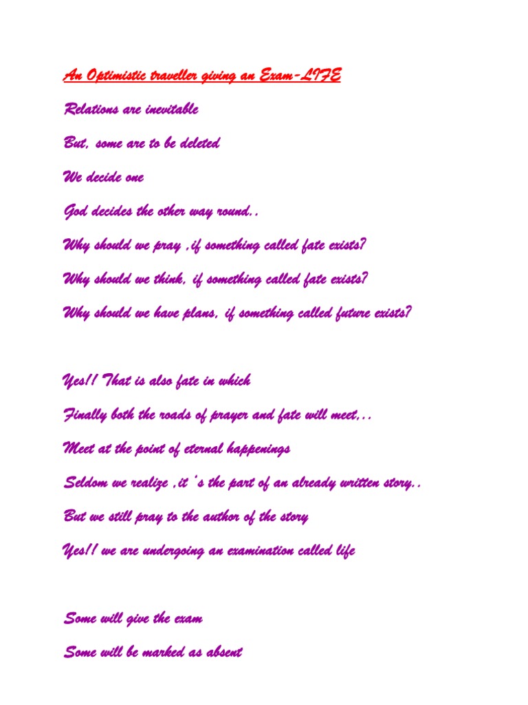 Life's Exam: Fate, Prayer, and Journey | PDF | Self-Improvement