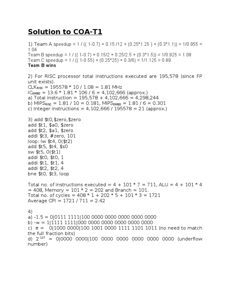 COA-T1 Speedup and Instruction Analysis | PDF