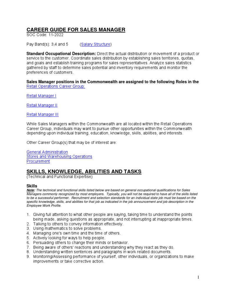 Career Guide For Sales Manager: Salary Structure | PDF | Competence ...