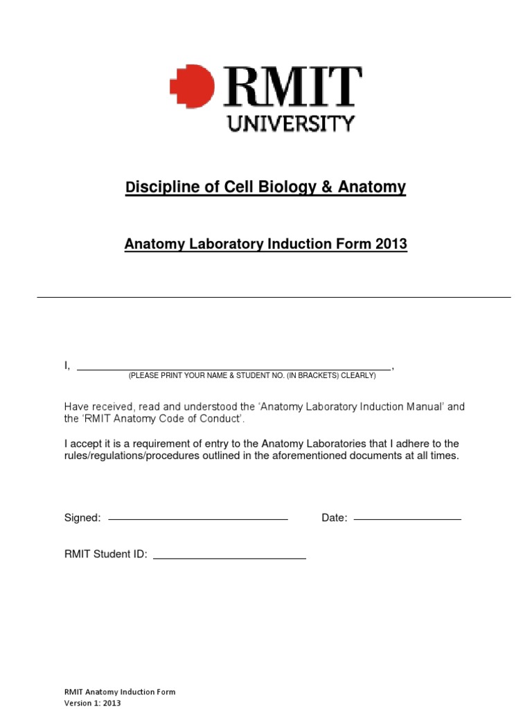 RMIT Anatomy Induction Form 2013 | PDF