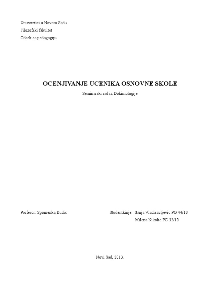 Pravilnik o Ocenjivanju Ucenika | PDF