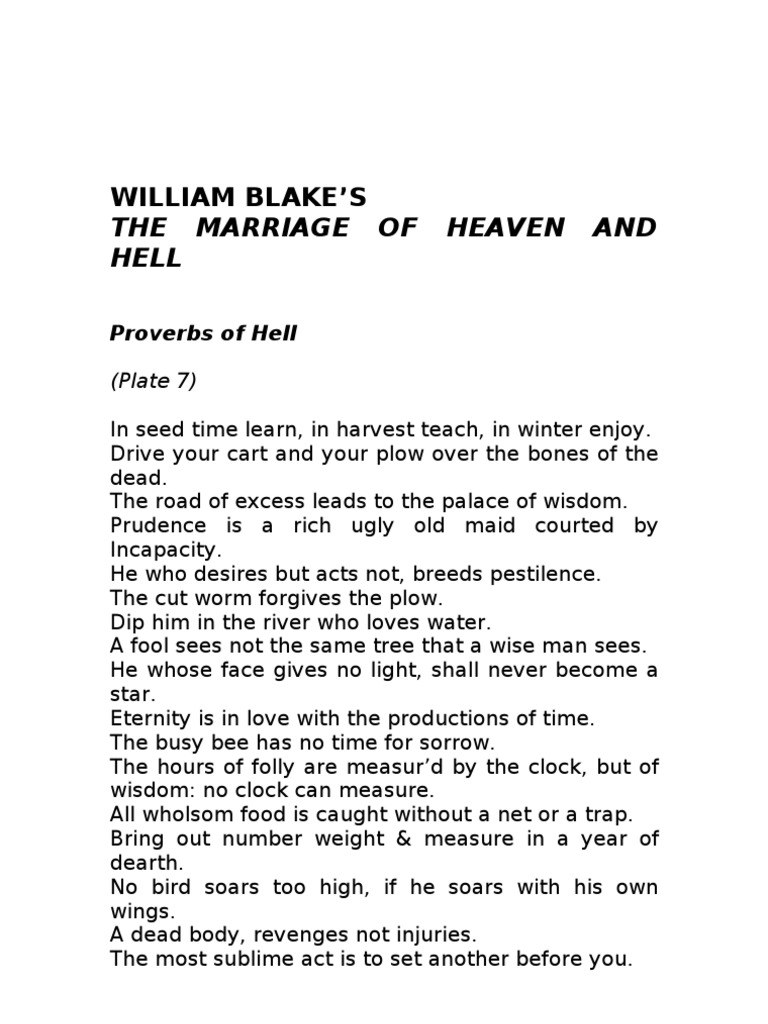 William Blake'S: The Marriage of Heaven and Hell | PDF | William Blake ...