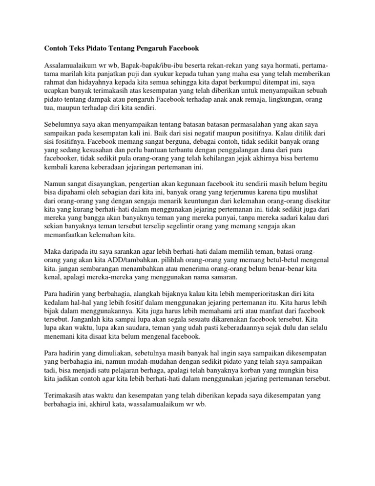 Contoh Teks Pidato Tentang Pengaruh Facebook | PDF